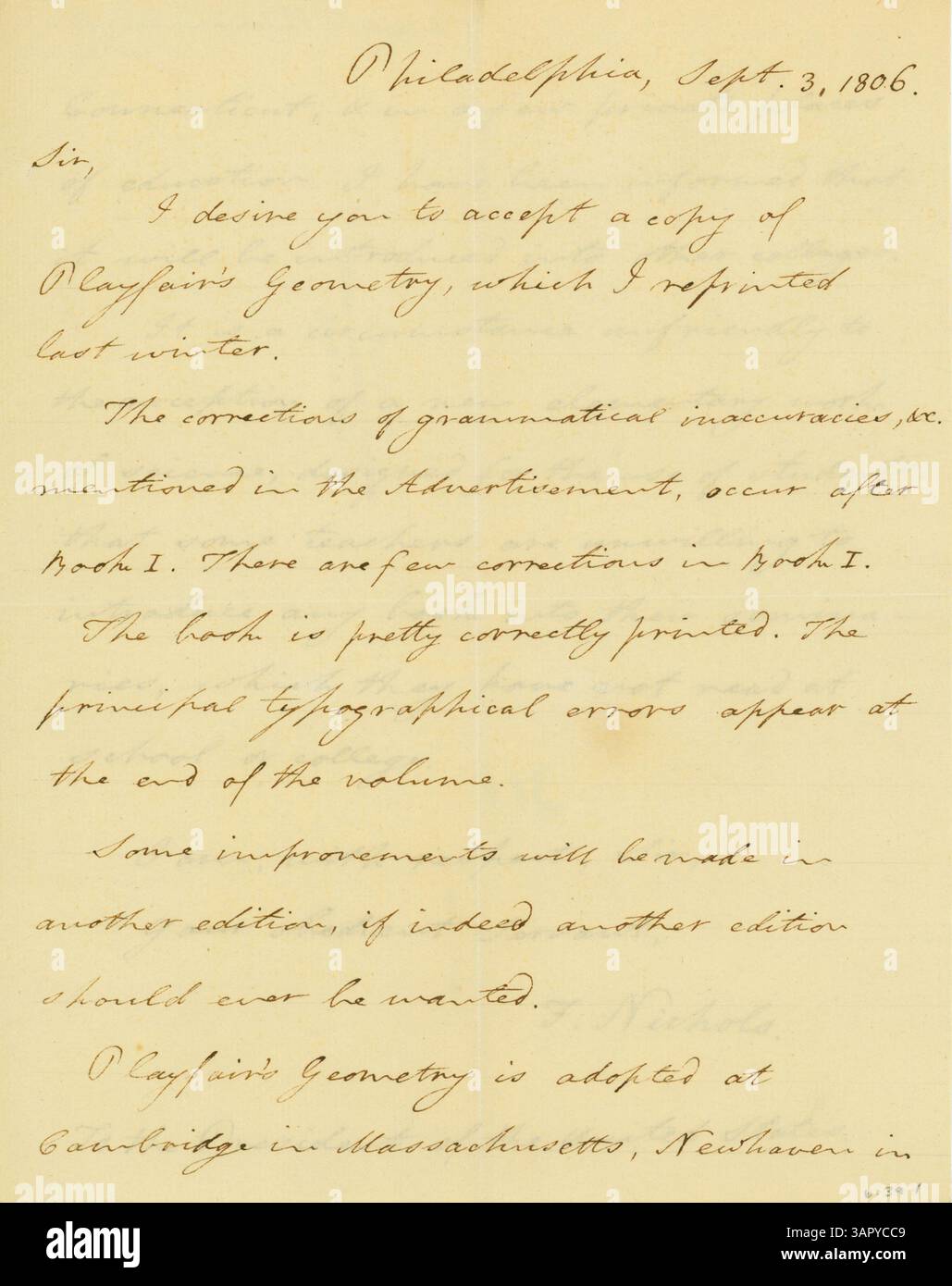 Letter from F. Nichols, Philadelphia, to Thomas Jefferson, dated ...