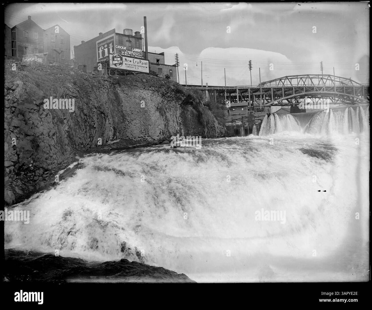 Photograph of the spillway at a power dam in Spokane Falls, Spokane ...