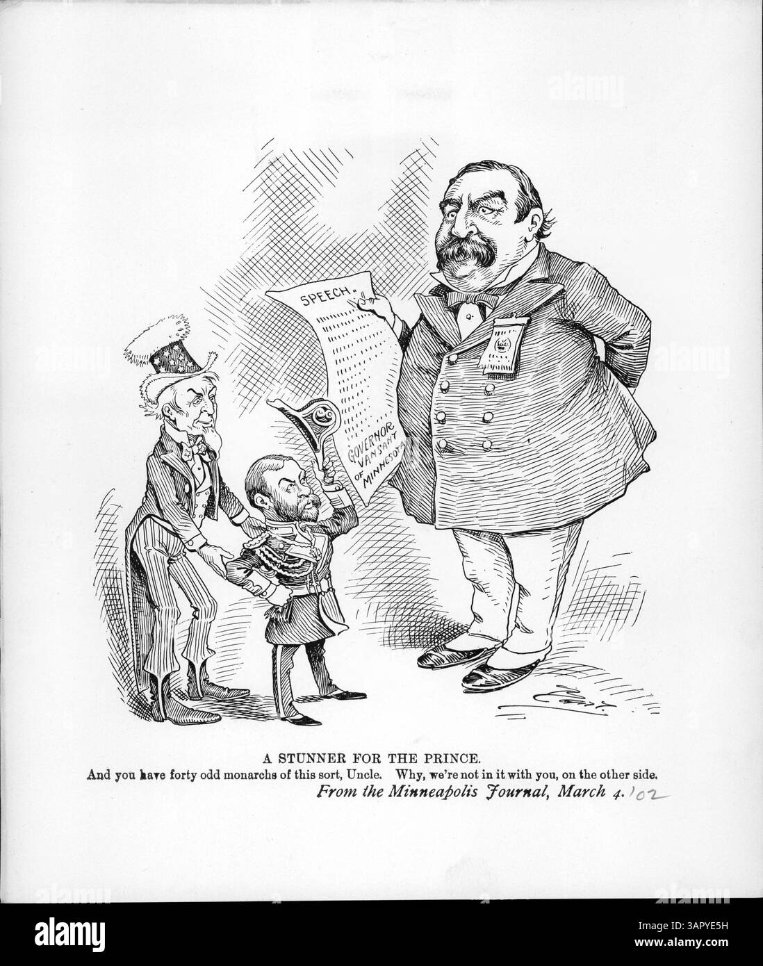 This historical illustration shows Uncle Sam presenting Governor Van ...