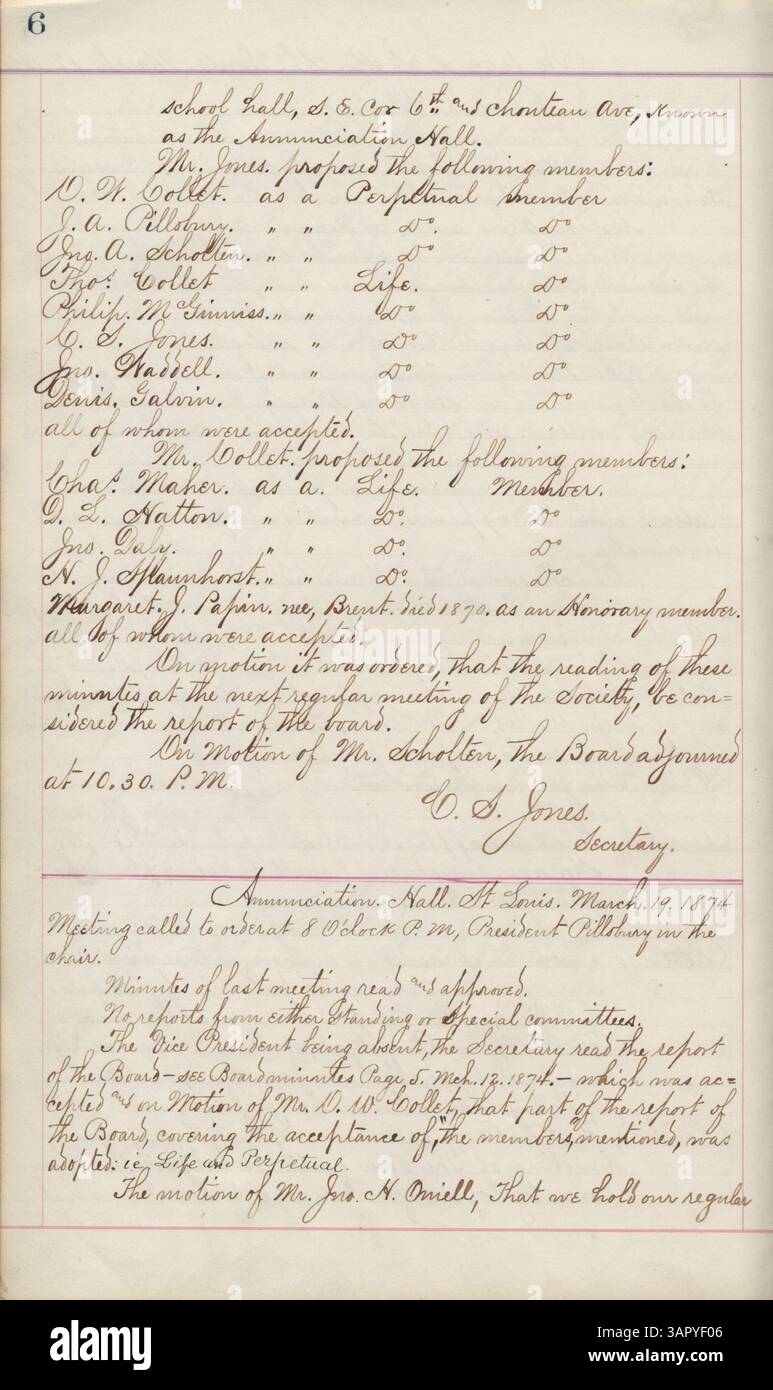 The 1874 meeting minutes of The Marquette society, preserved by the ...