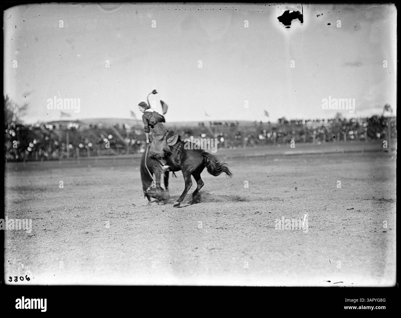This photograph shows Minnie Thompson on a bucking horse named ...