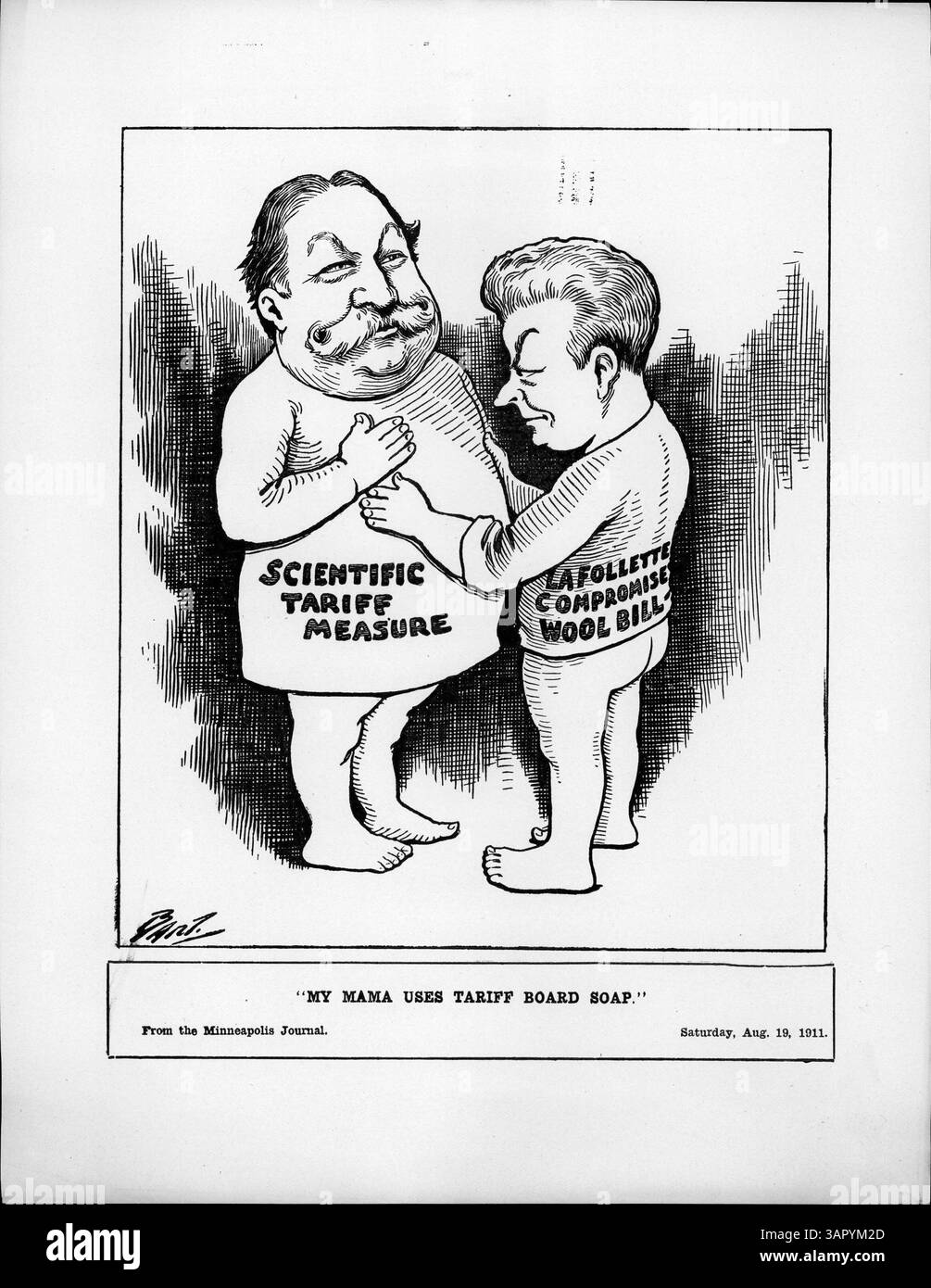 A political cartoon shows President Taft humorously explaining to ...