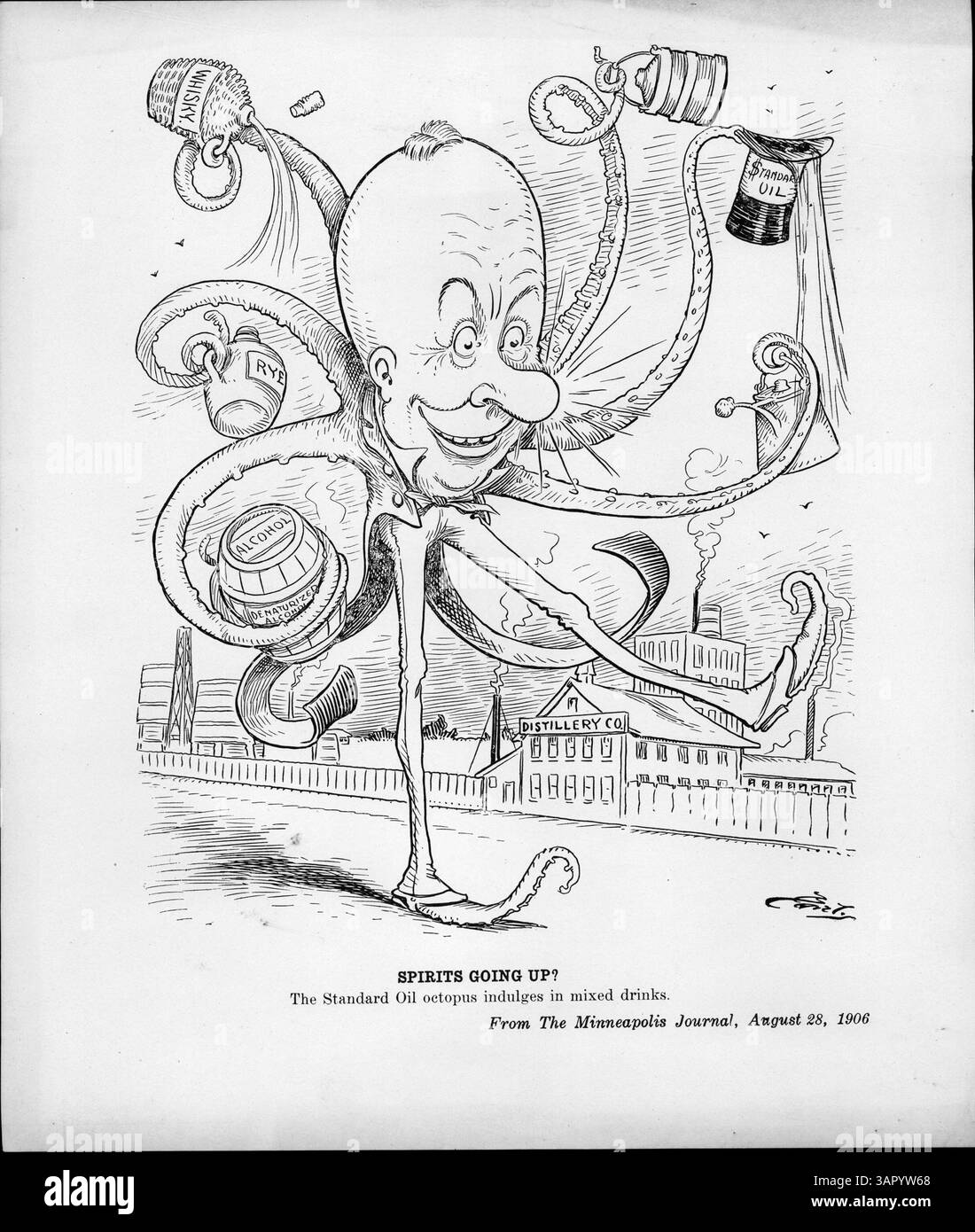 A satirical cartoon from the Minneapolis Morning Tribune shows the ...