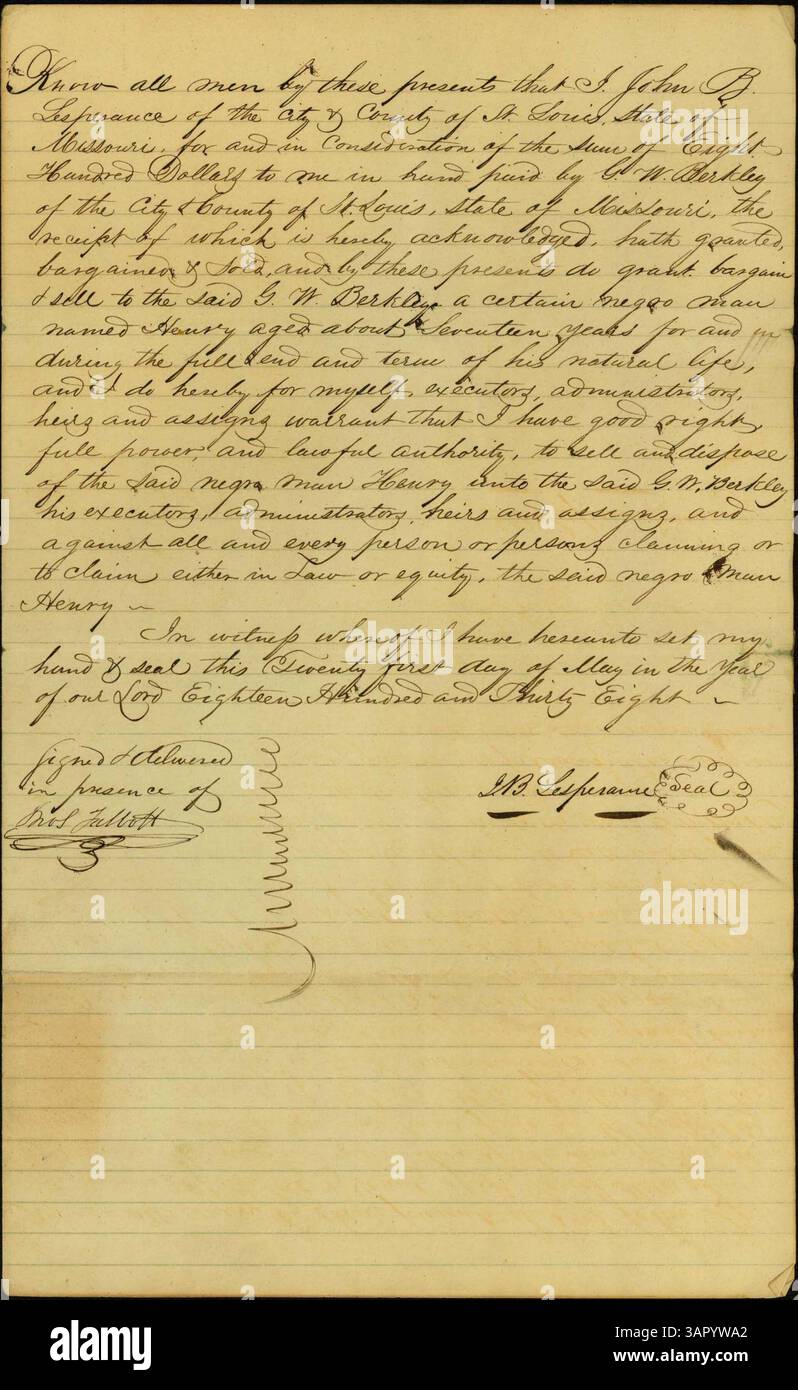 This receipt, dated May 21, 1838, is signed by John B. Lesperance of St ...