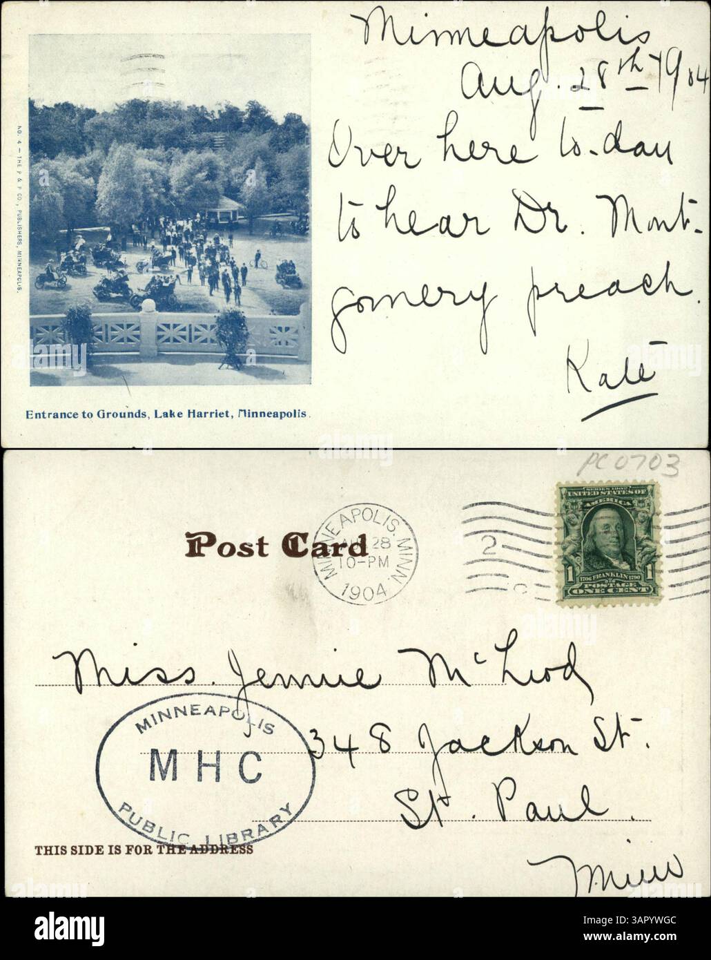 This historical postcard from August 28, 1904, depicts the entrance to ...