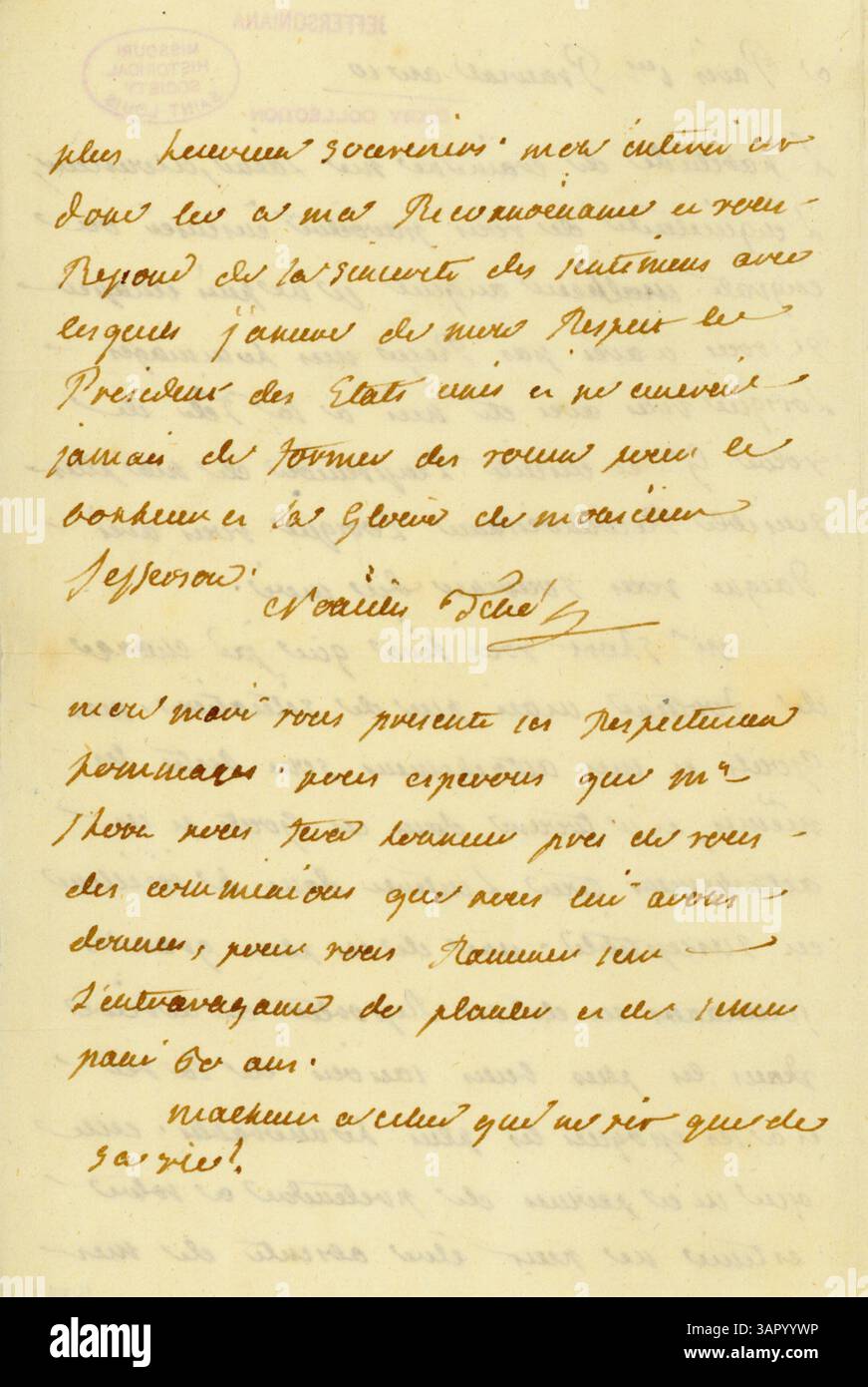 The letter from Contesse Noailles de Tesse to Thomas Jefferson, dated ...