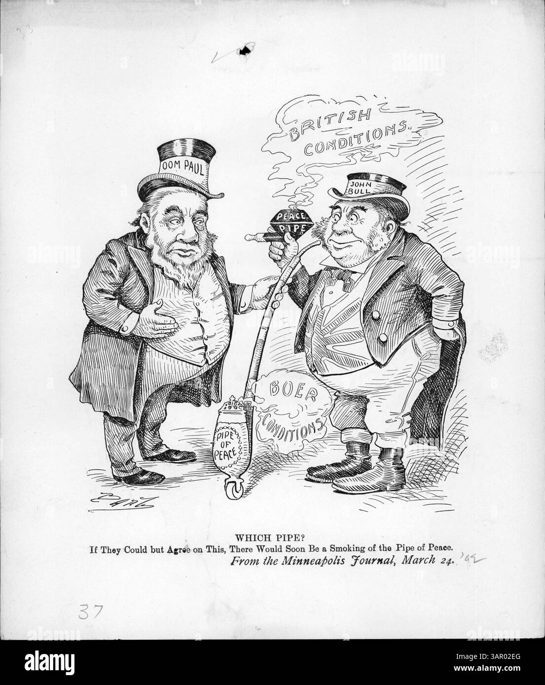 A political cartoon depicting Paul Kruger of the Boers and John Bull of ...