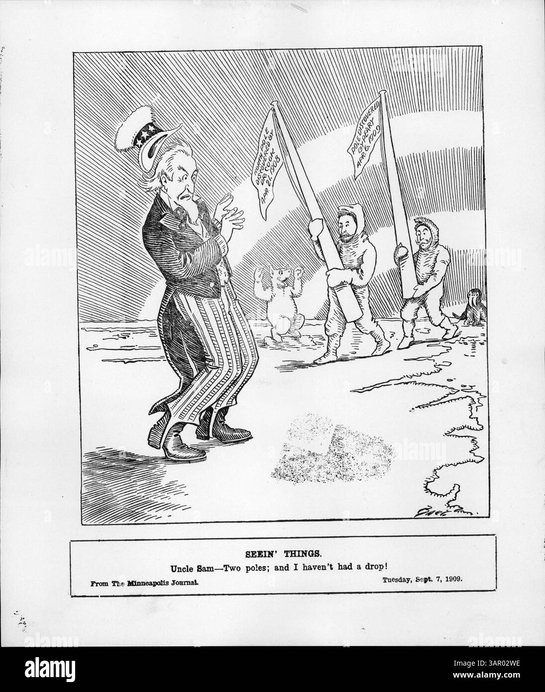 This image humorously features Frederick Cook and Robert Peary, both of ...