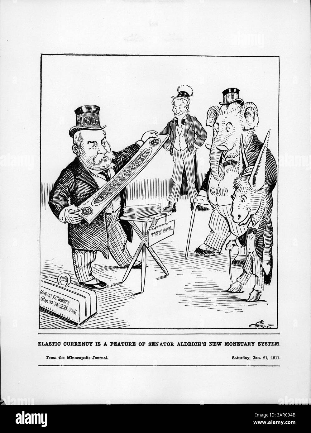 Senator Aldrich demonstrates the concept of 'Elastic Currency' by ...