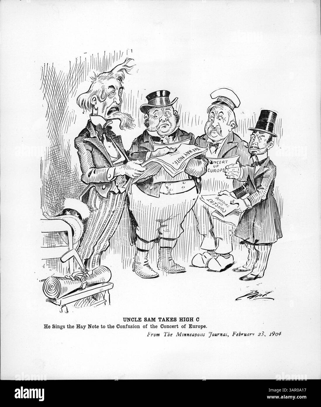 'Uncle Sam Takes High C' is a political cartoon depicting Uncle Sam ...