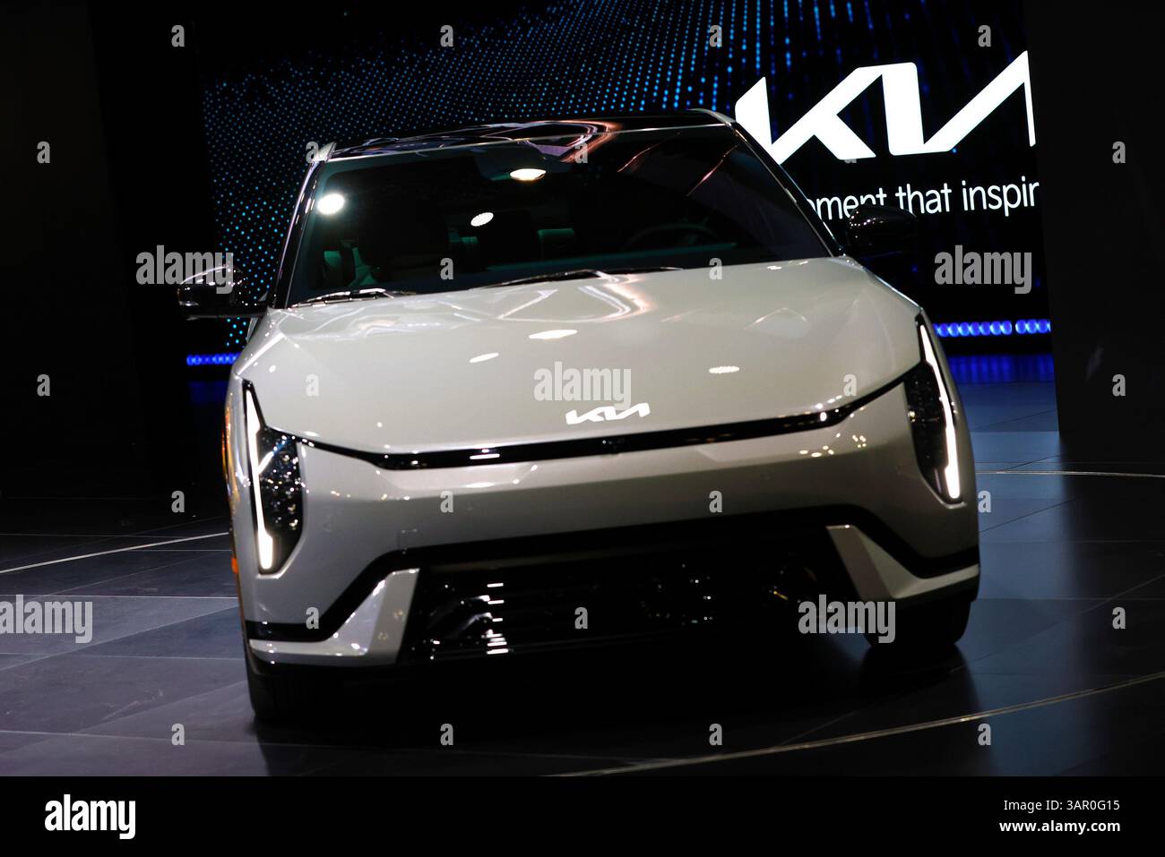New York, United States. 16th Apr, 2025. The new Kia EV4 is revealed at ...