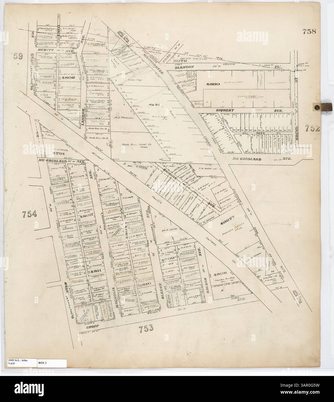 Page 758 of the Atlas of the City of St. Louis, Volume 2, displaying ...