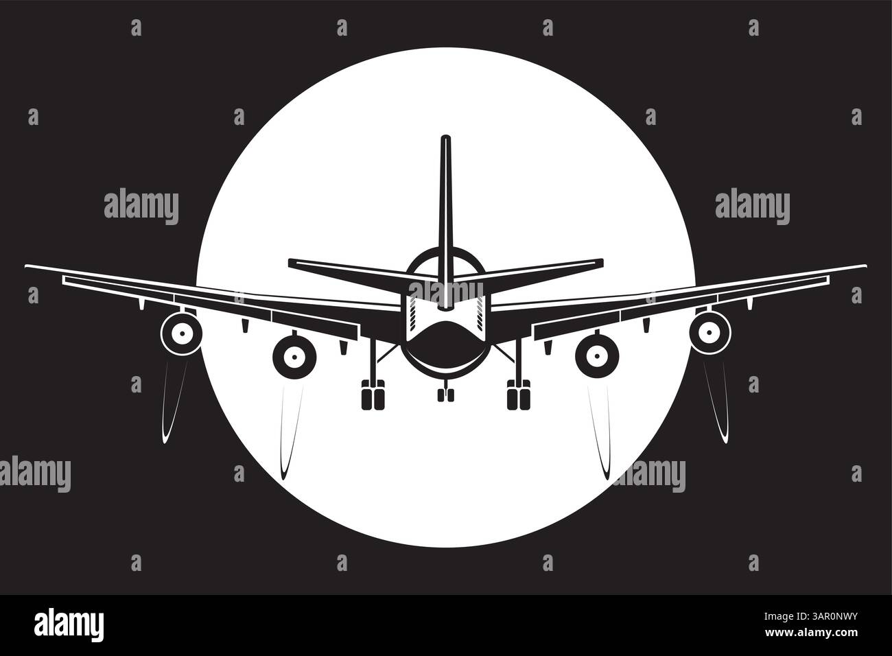 Airplane taking off in front of the sun – vector illustration Stock ...