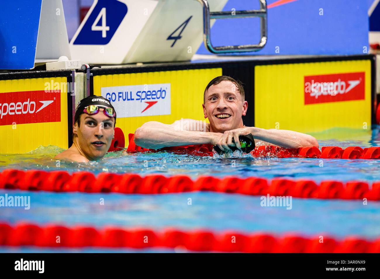 LONDON, UNITED KINGDOM. 16 April, 25. Max Litchfield (right) celebrates ...
