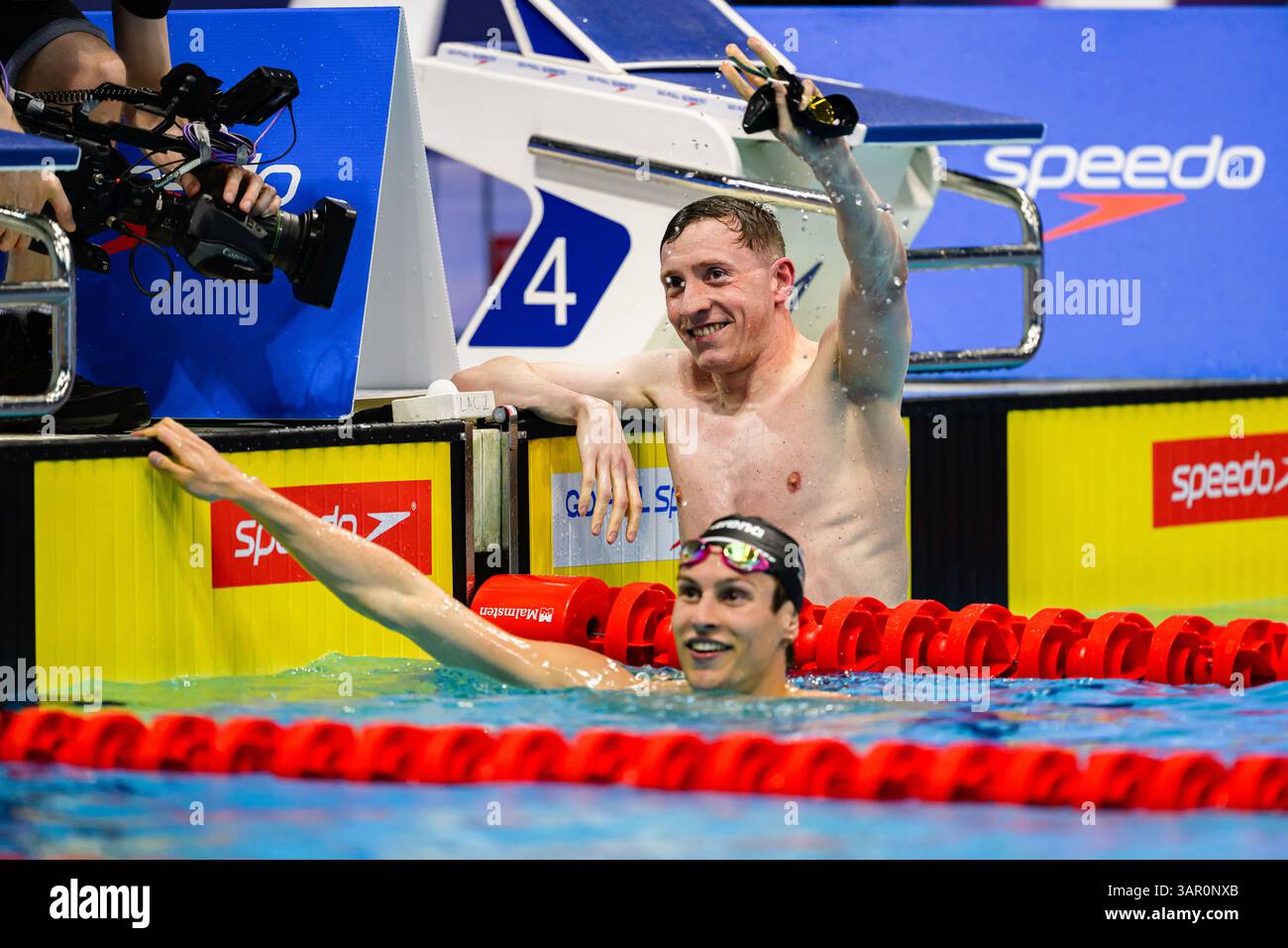 LONDON, UNITED KINGDOM. 16 April, 25. Max Litchfield (right) celebrates ...