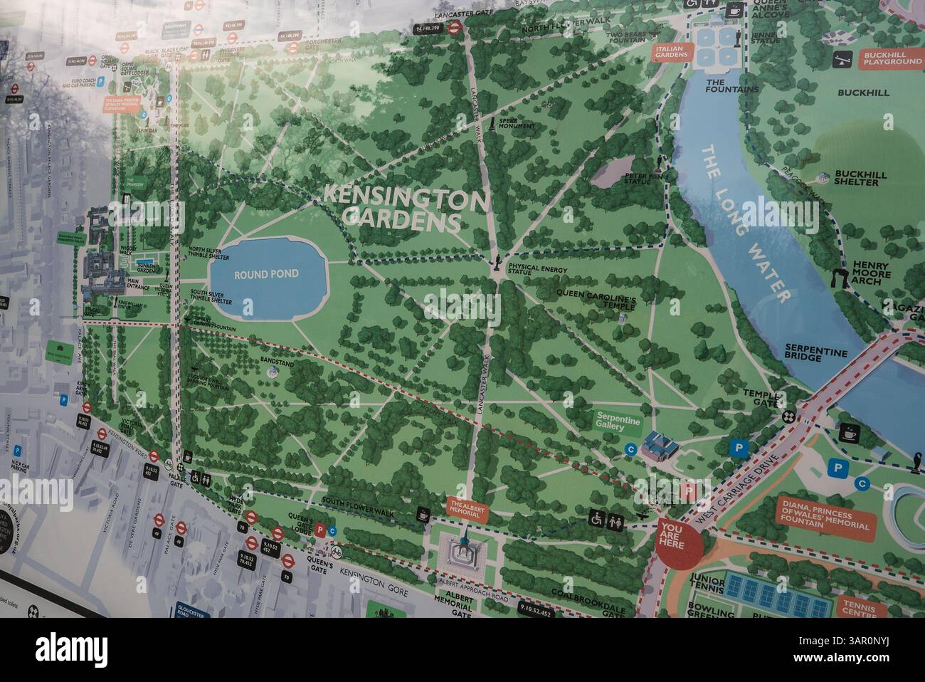 Detailed Map of Kensington Gardens with Landmarks and Features Stock ...