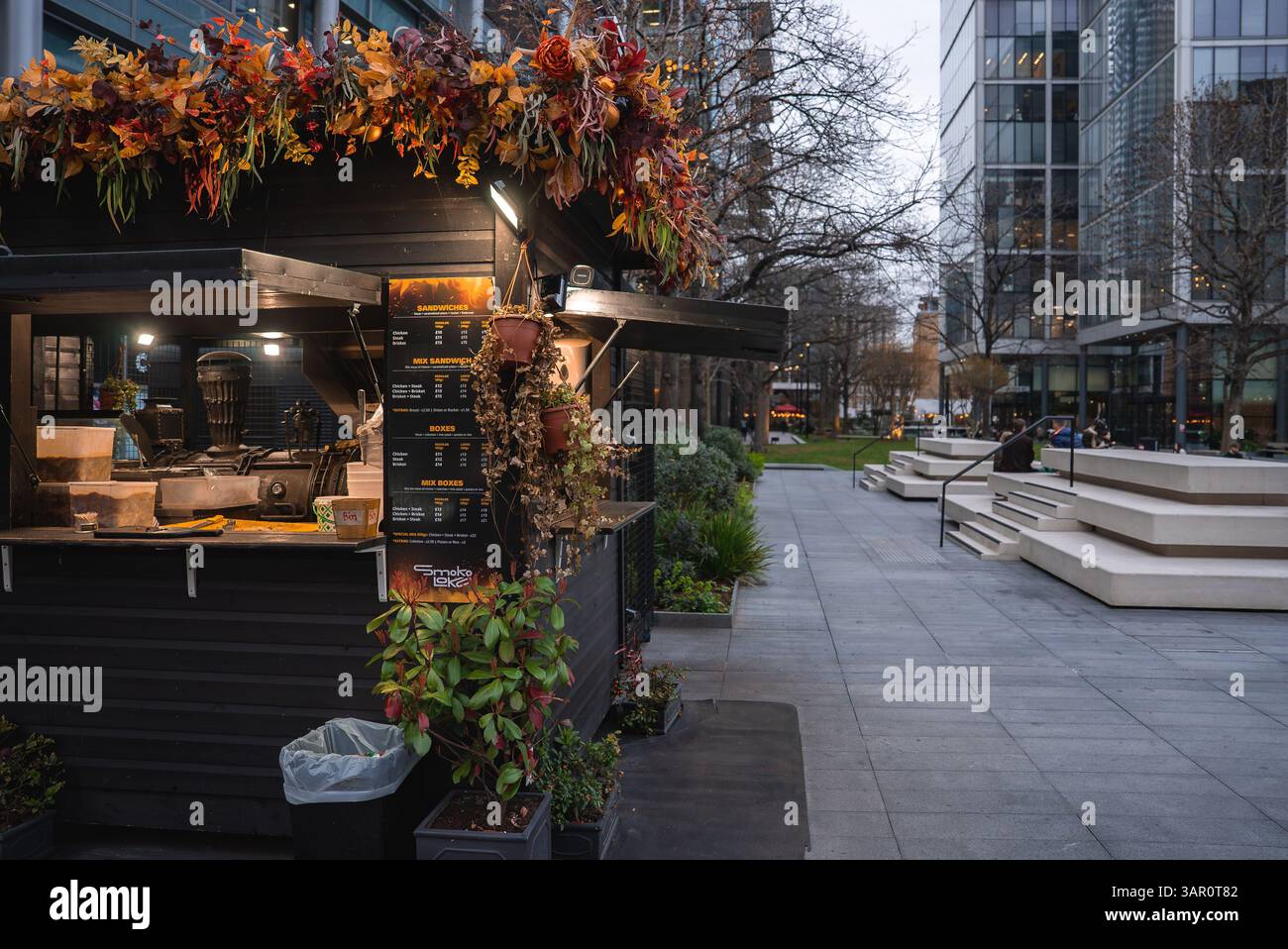 Outdoor Food Stall with Autumn Decor in Modern London Setting Stock ...