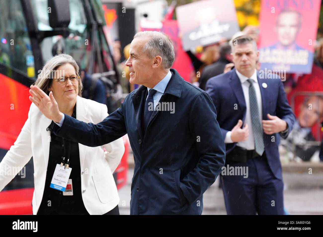 Federal Liberal Leader Mark Carney arrives for the French-language federal election debate, in ...