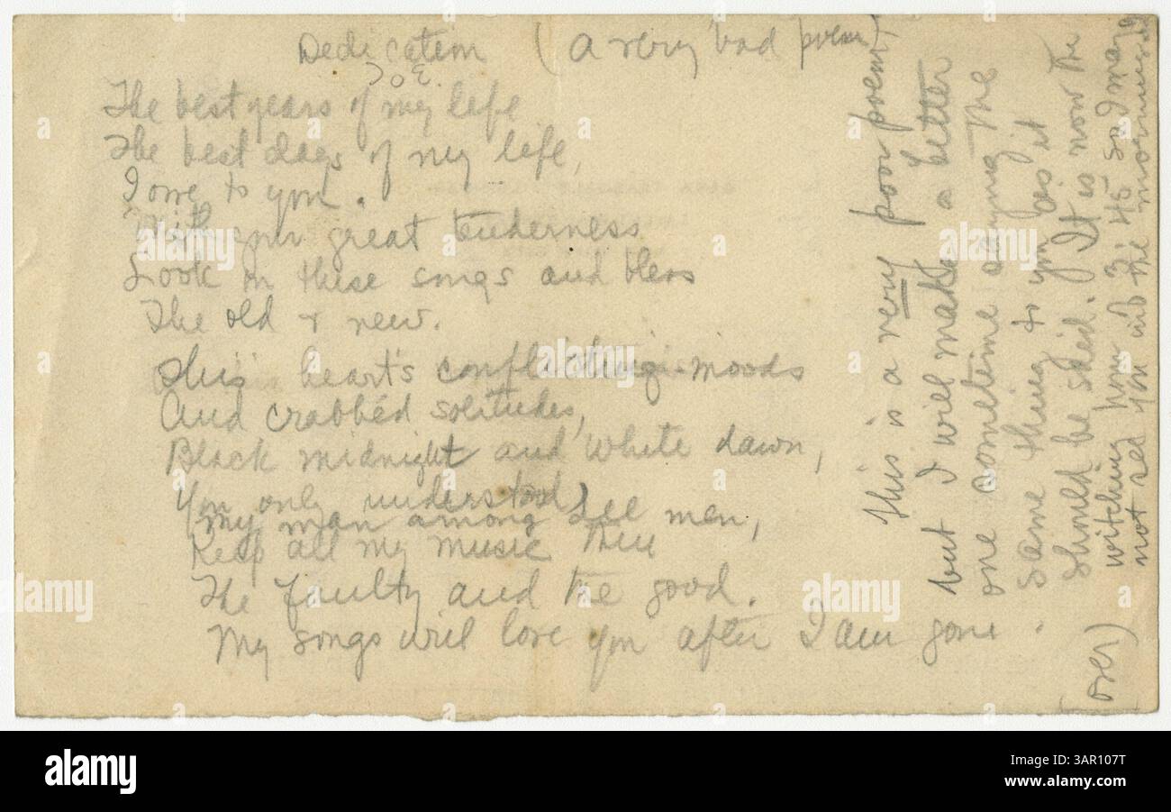 Sara Teasdale's handwritten poem, 'Dedication,' dated January 21, 1924 ...