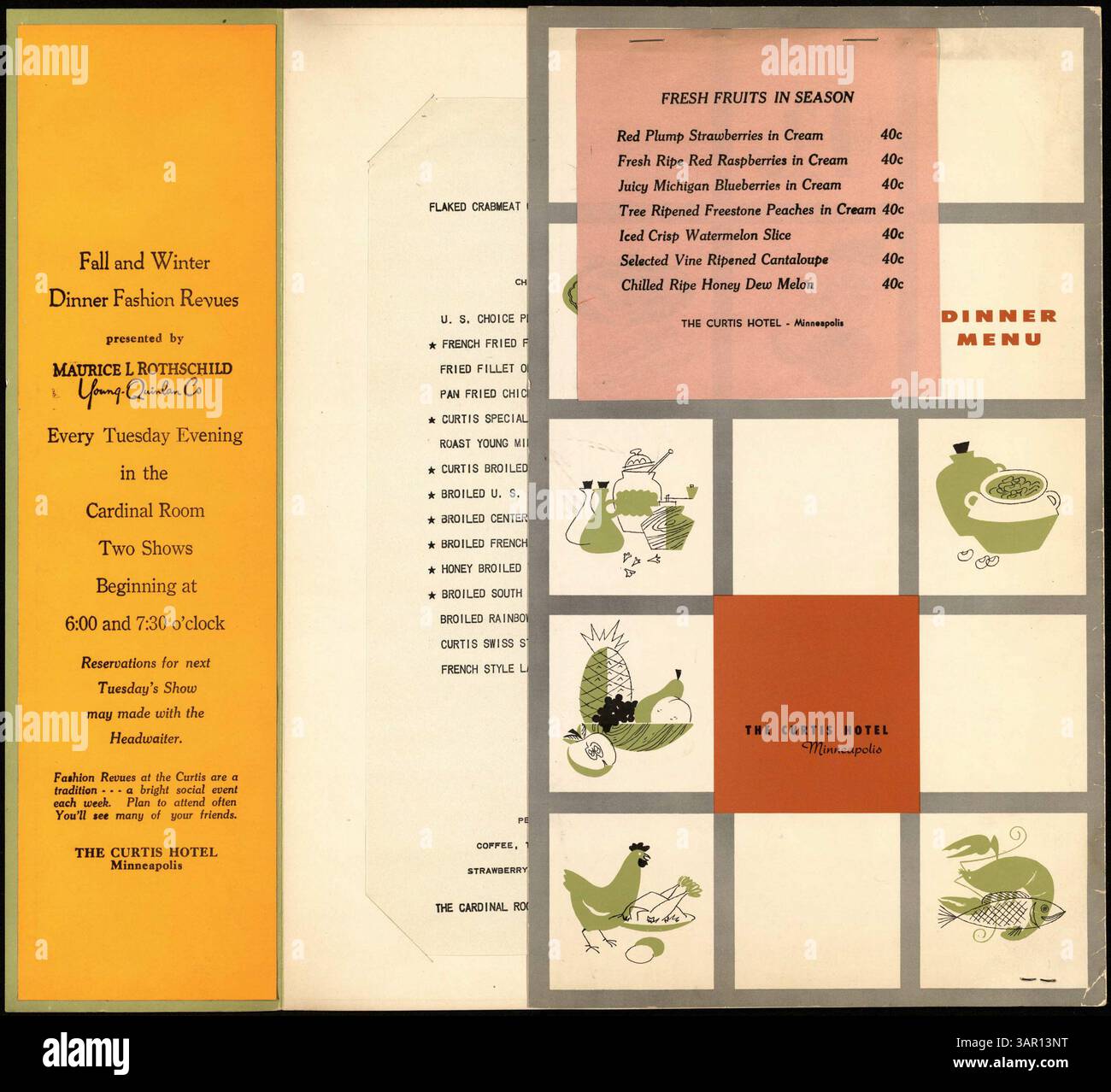 This menu features a tri-fold design with food illustrations on the ...