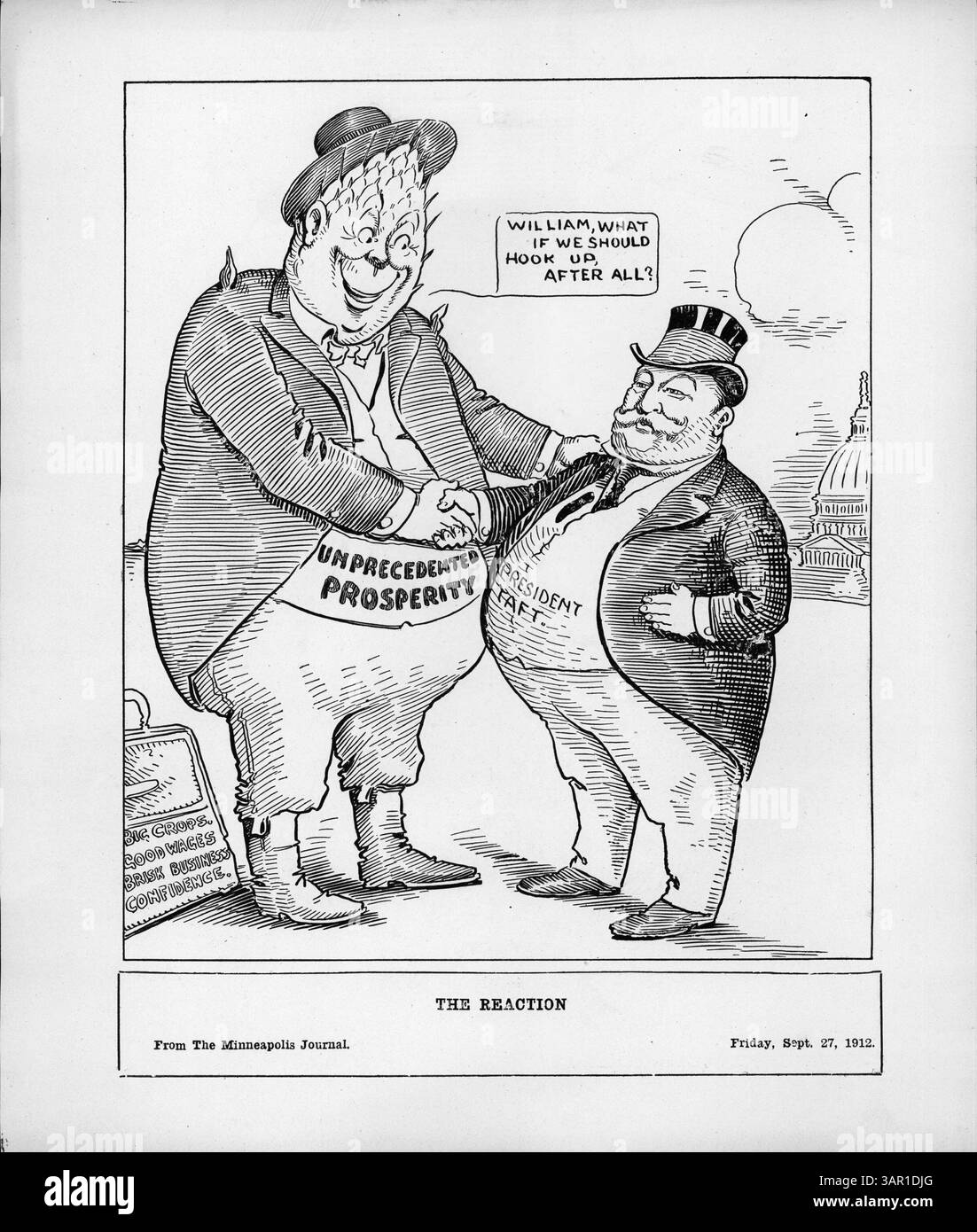 A political cartoon depicting President Taft shaking hands with a ...