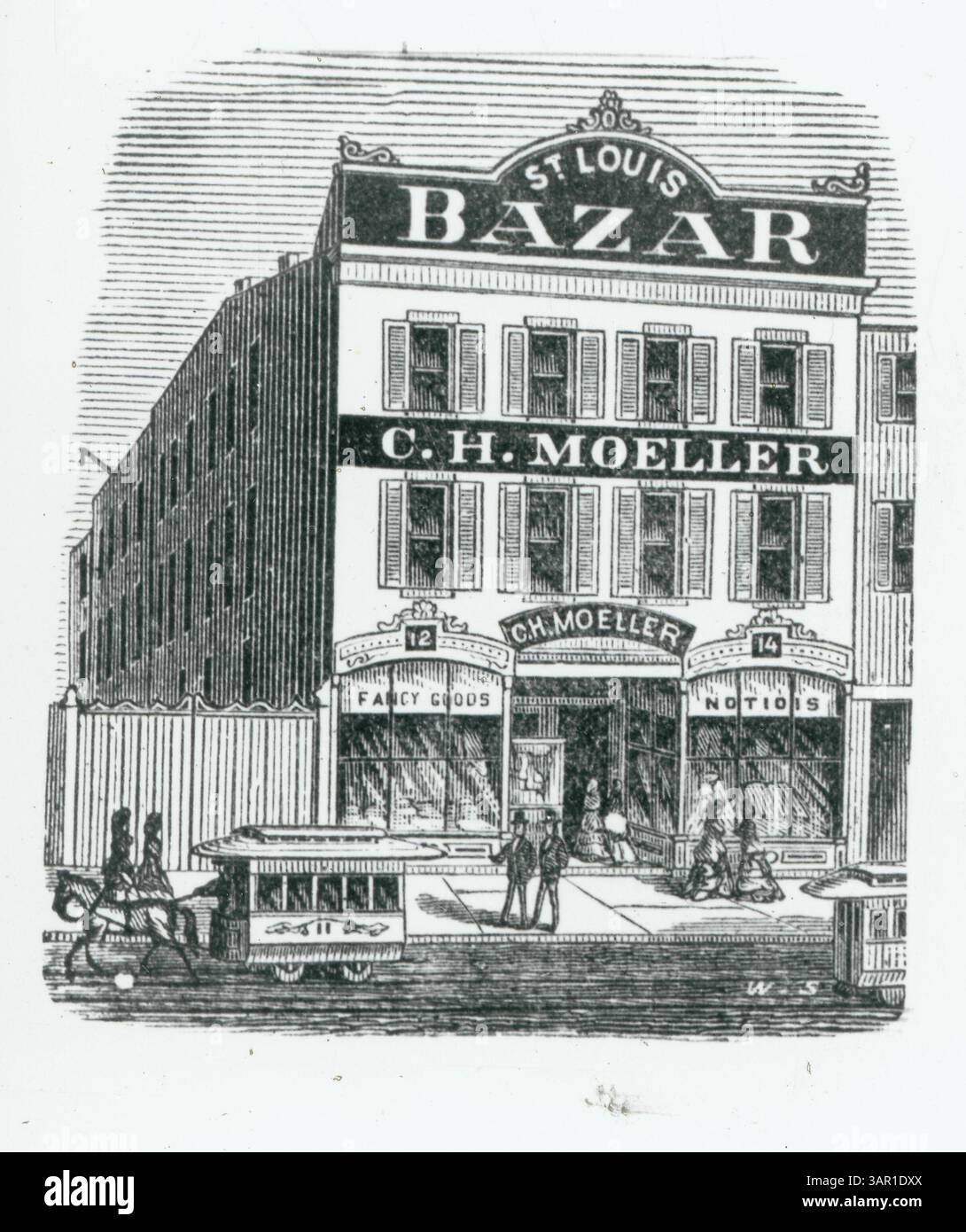 Engraving depicting the St. Louis Bazar at 12-14 South Fourth Street ...