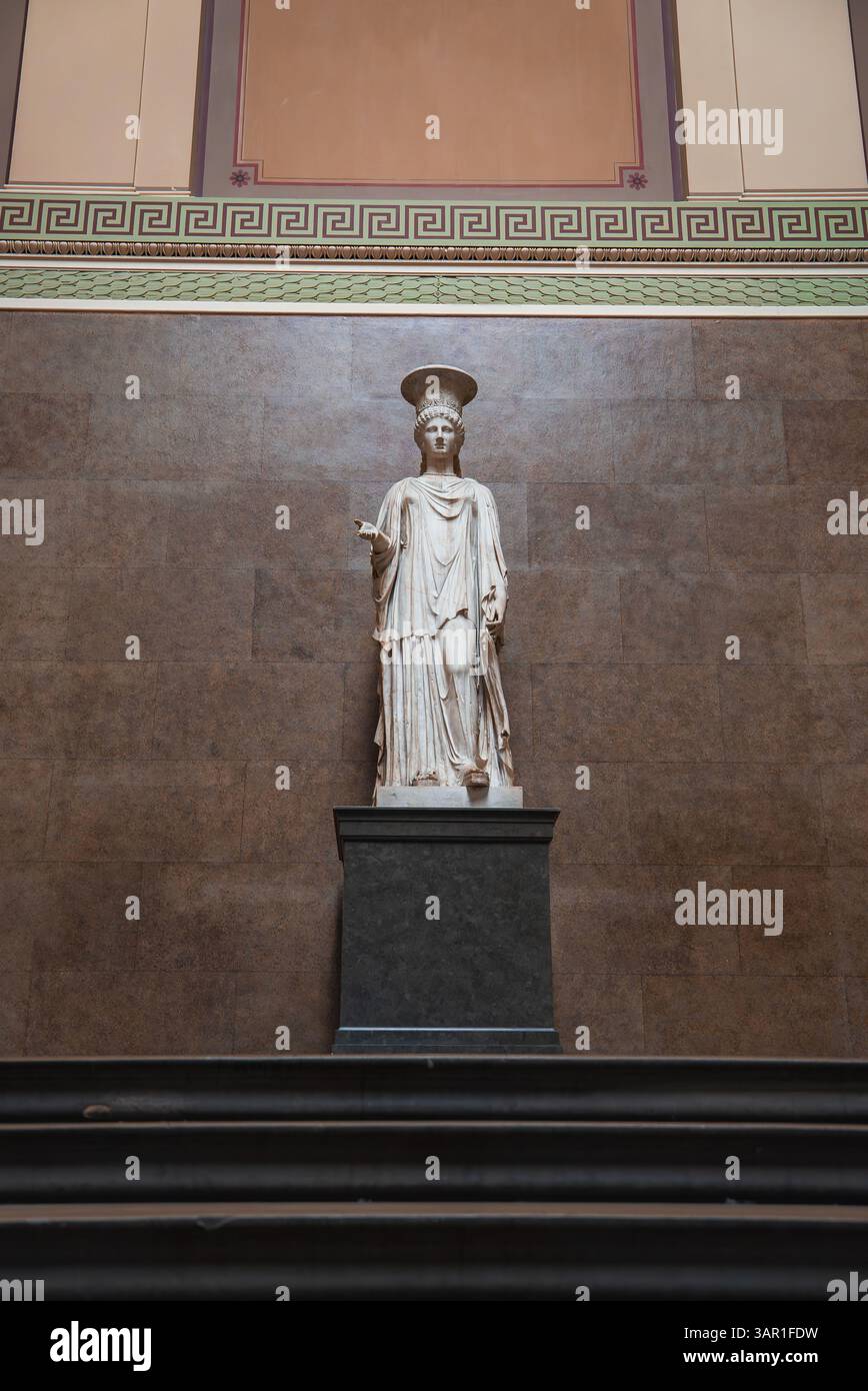 Classical Marble Statue in Museum with Greek Key Wall Patterns Stock ...