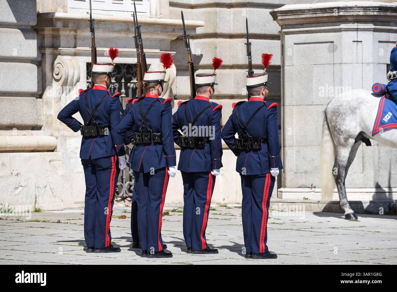 Sentries and members of the Royal Guard performing the changing of the ...