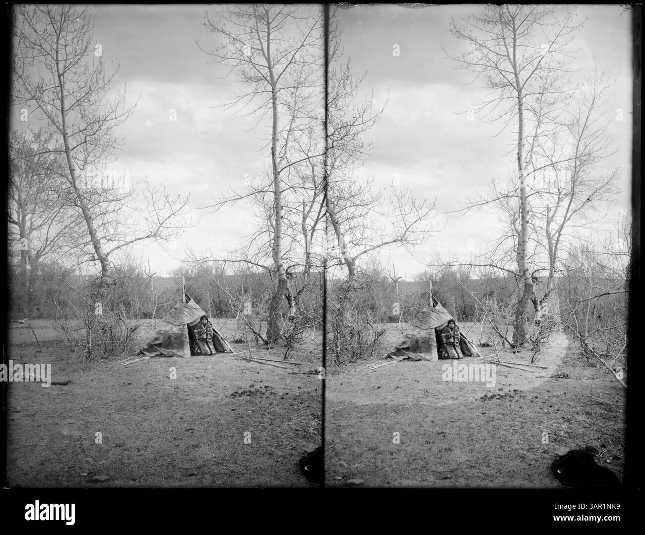 This photograph shows a woman standing beside a tipi, captured by Lee ...