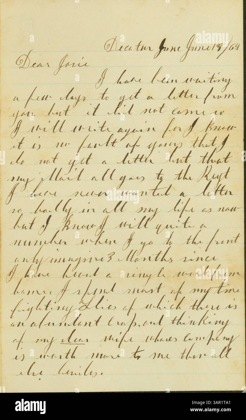 A personal letter dated June 19, 1864, from George W.W. in Decatur ...