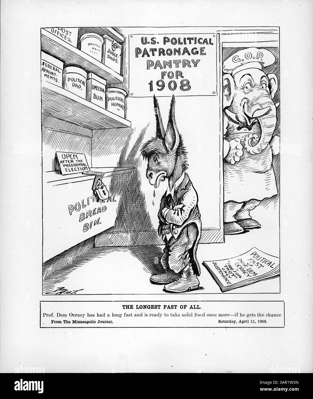 A political cartoon depicting a Democrat donkey yearning for food ...