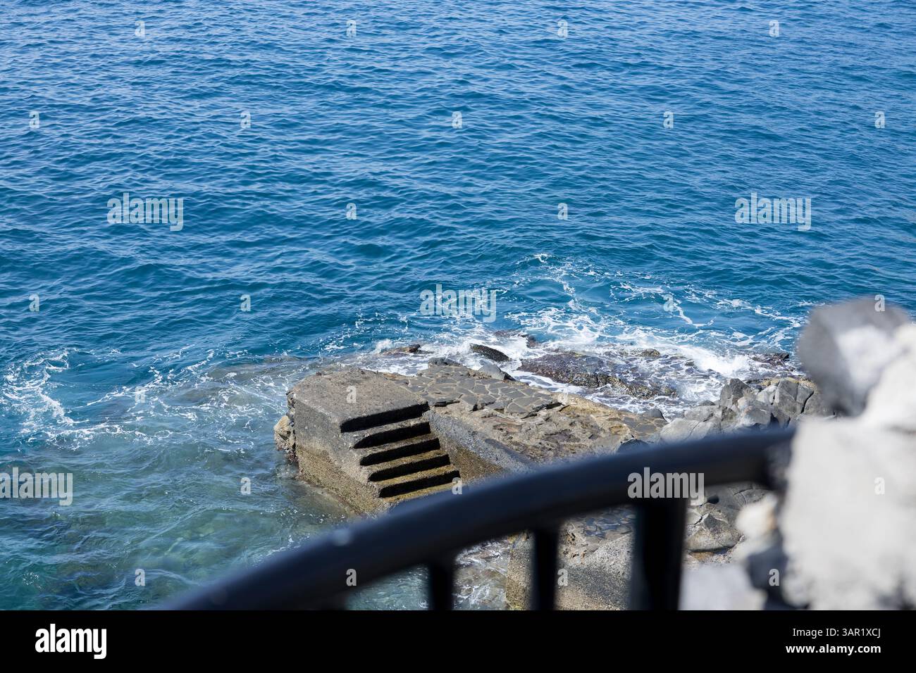 Stairs on the coastal landscape on the Lido coast in Funchal, island of ...