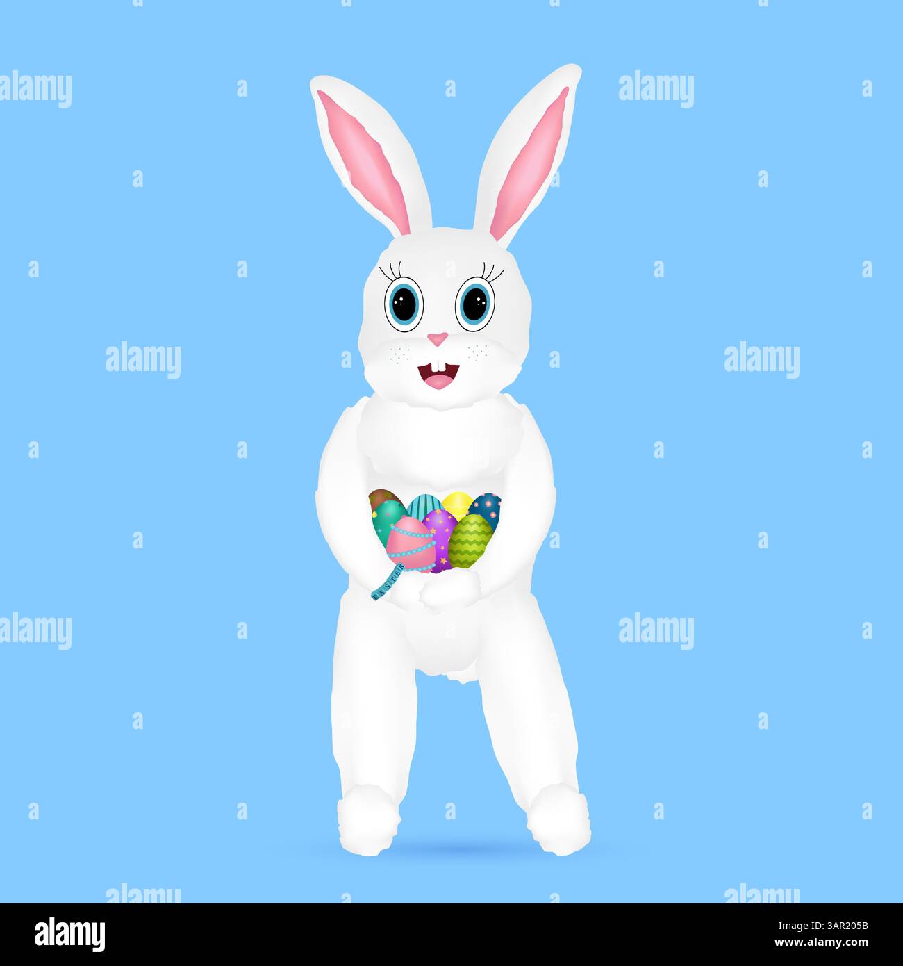 Adorable white Easter bunny 3D character with big blue eyes and smile ...