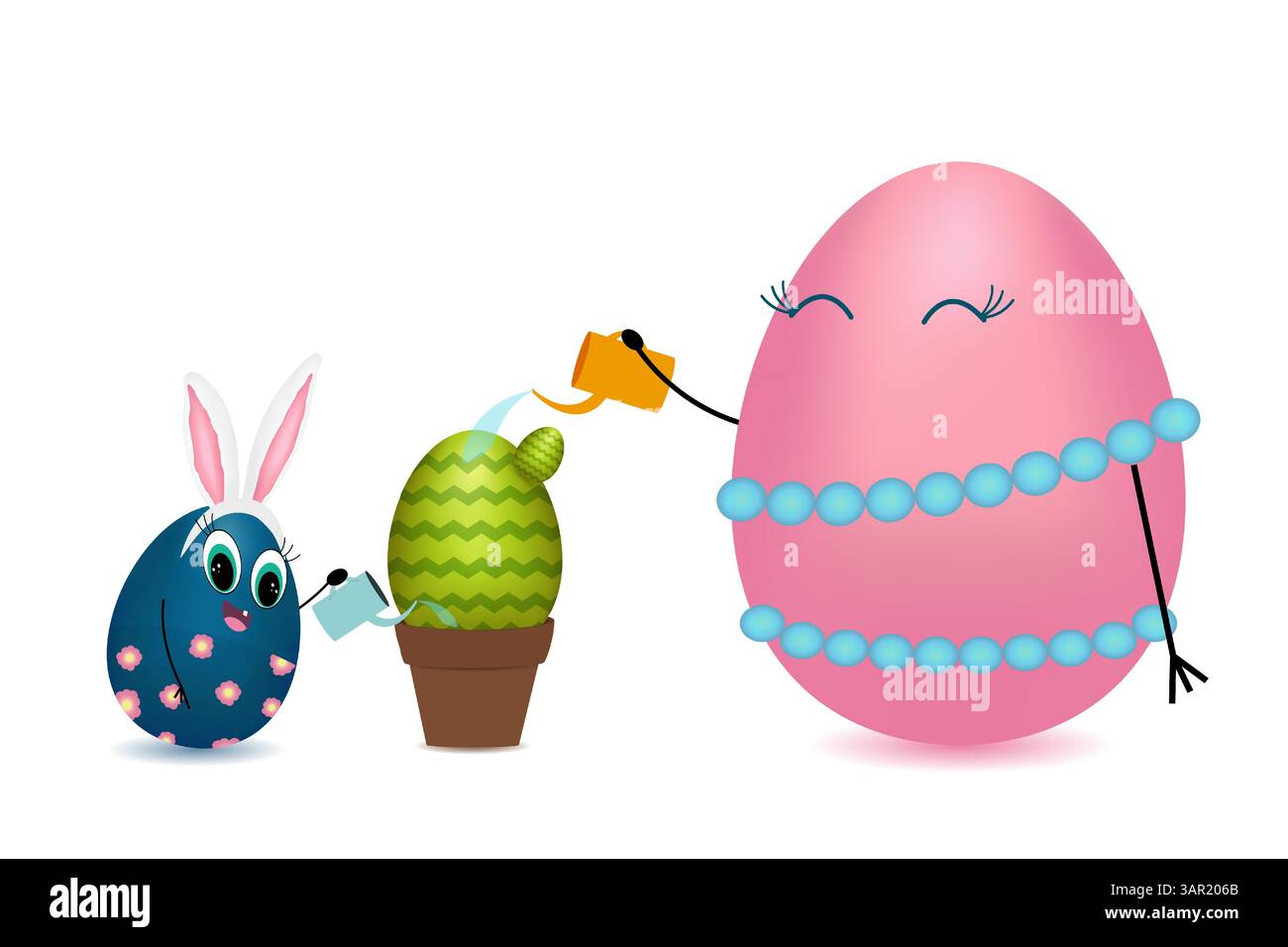 Adorable Anthropomorphic 3D characters Happy family Easter eggs with ...