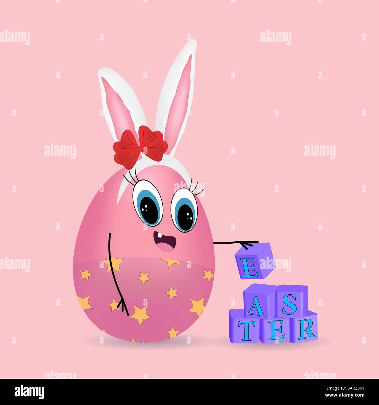 Adorable anthropomorphic girl pink Easter egg 3D character with bunny ...