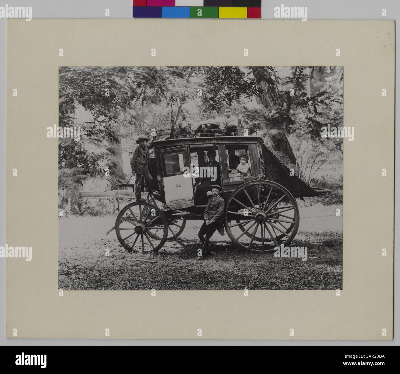 This photo shows a stagecoach from 1900 at Bingham Springs, with a ...