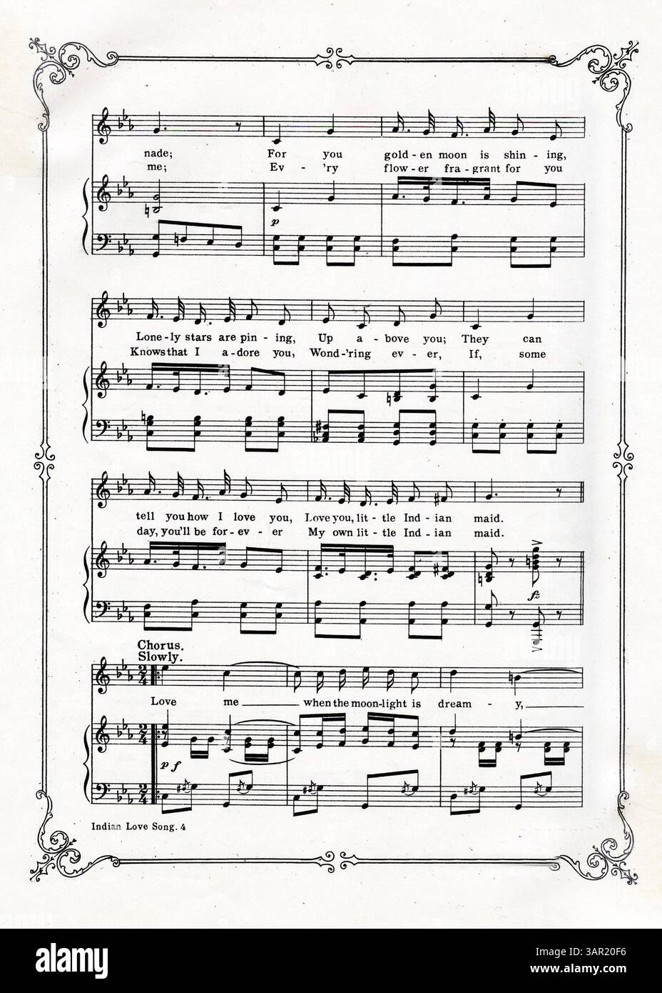 The 'Indian Love Song' sheet music features a decorative border ...