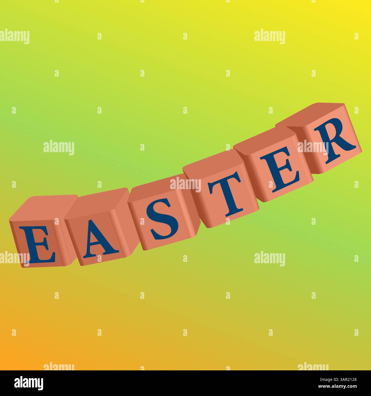 Orange 3D cubes labeled Easter. Multicolored gradient background ...