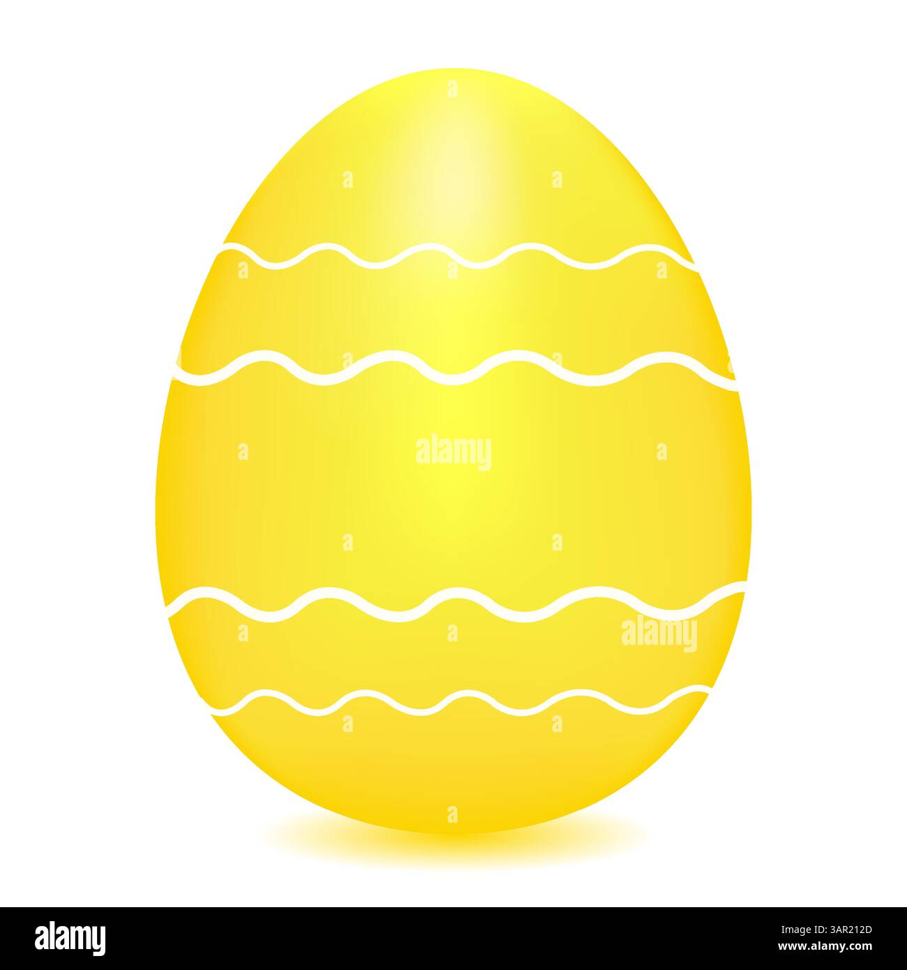 3D yellow Easter egg painted in waves of white color on a white ...