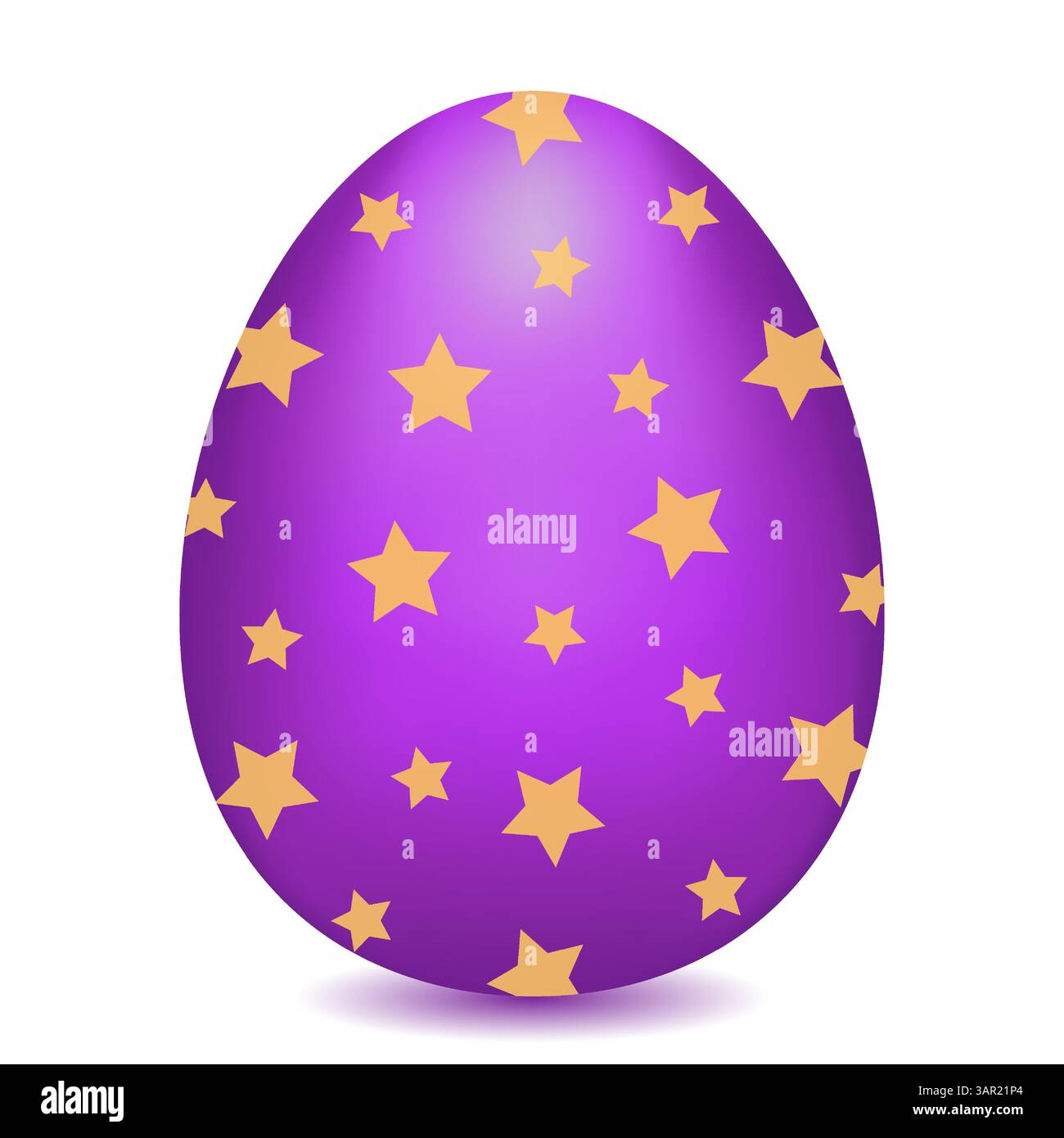 3D purple Easter egg decorated with stars on a white background. Vector color drawing. Perfect ...