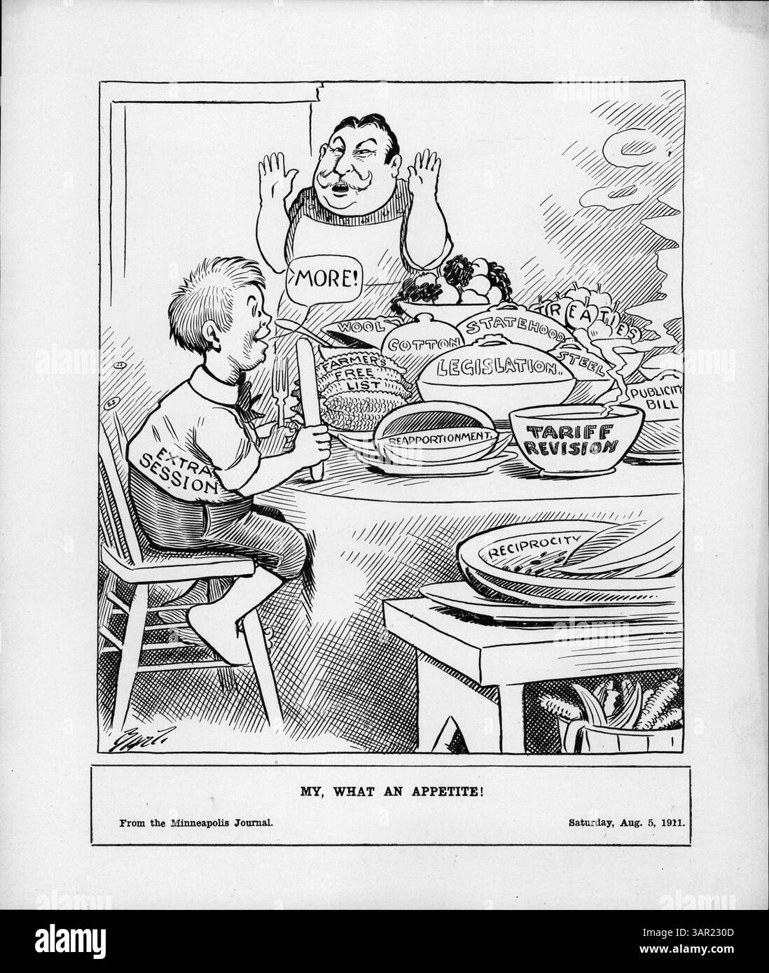 A political cartoon featuring President Taft dressed as a chef, with a ...