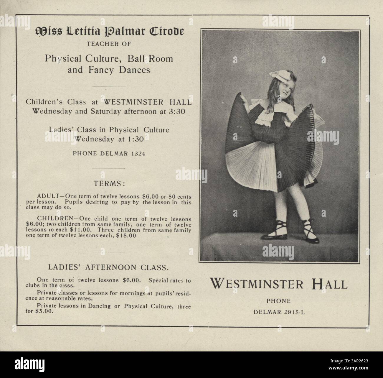 A pamphlet from the 1920s advertising the Westminster Dancing Academy ...