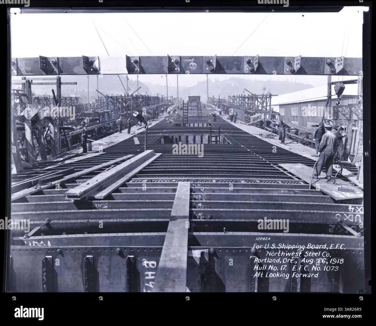 This photograph shows a horizontal view of girders constructed to ...