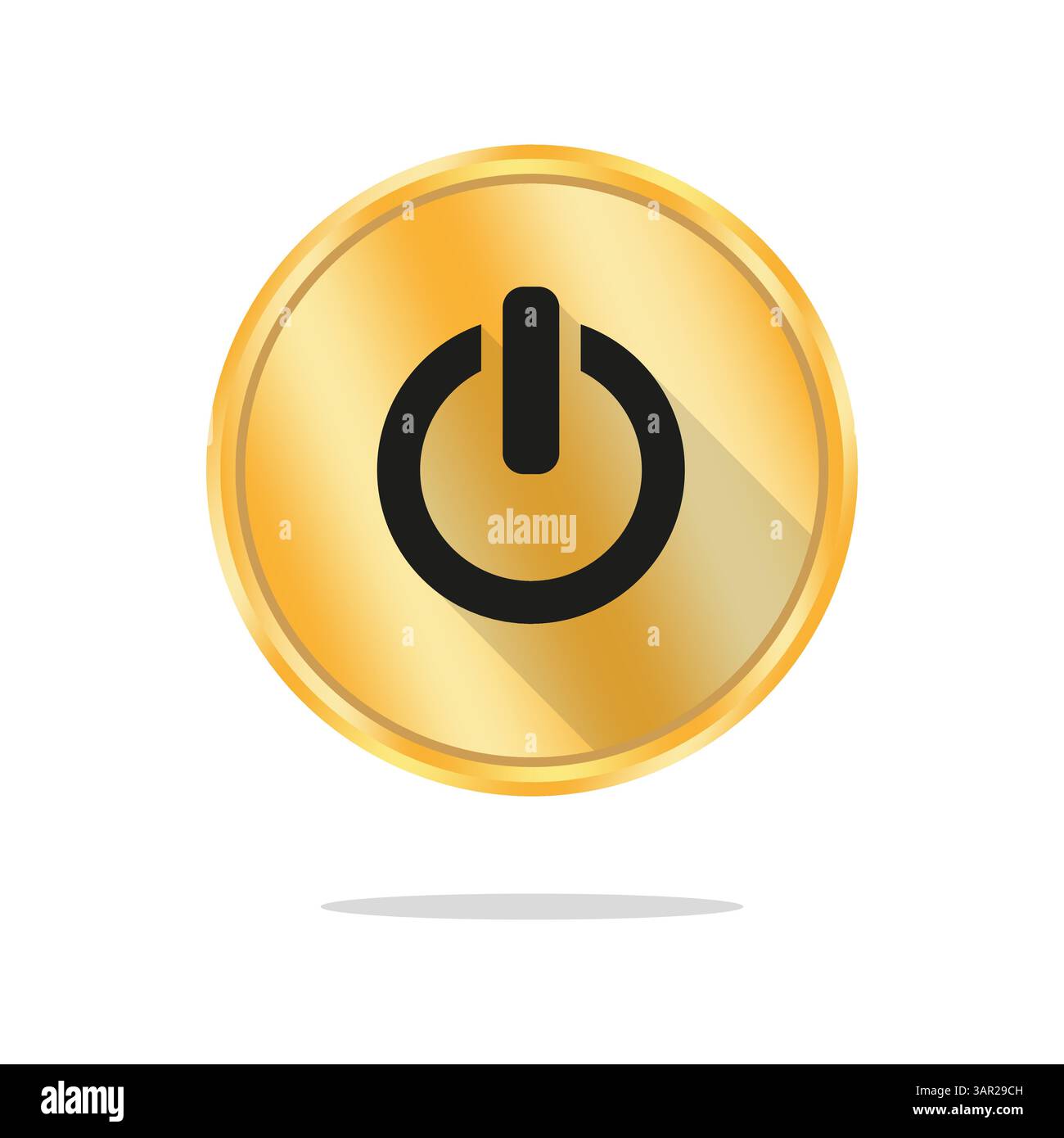 Power button icon. Vector golden circle. On off symbol. Glossy black ...