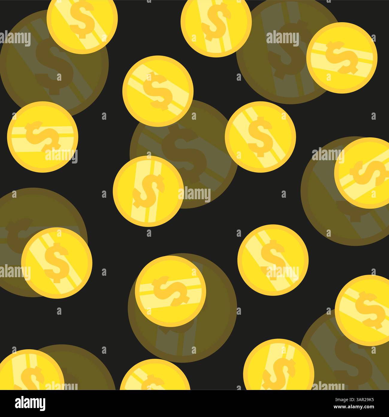 Gold coins pattern. Dark background style. Currency symbol repeat ...