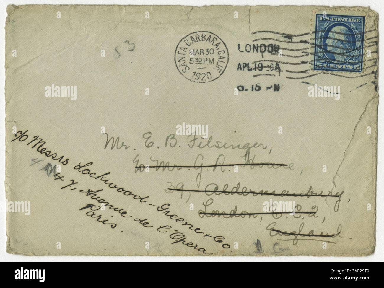 Sara writes from Santa Barbara to Ernst Filsinger on April 9, 1920 ...