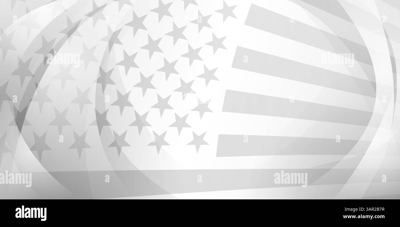 Grayscale vector illustration of a waving American flag with stars and ...