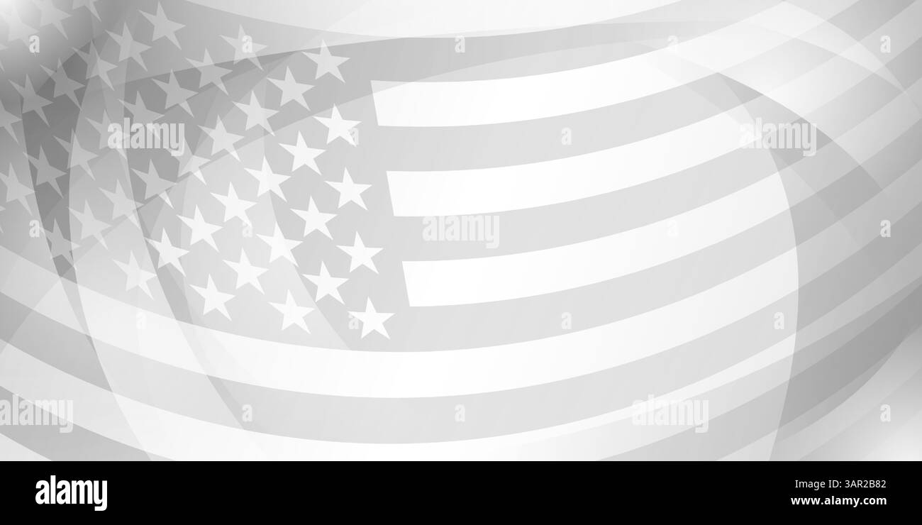 Grayscale vector illustration of a waving American flag with stars and ...
