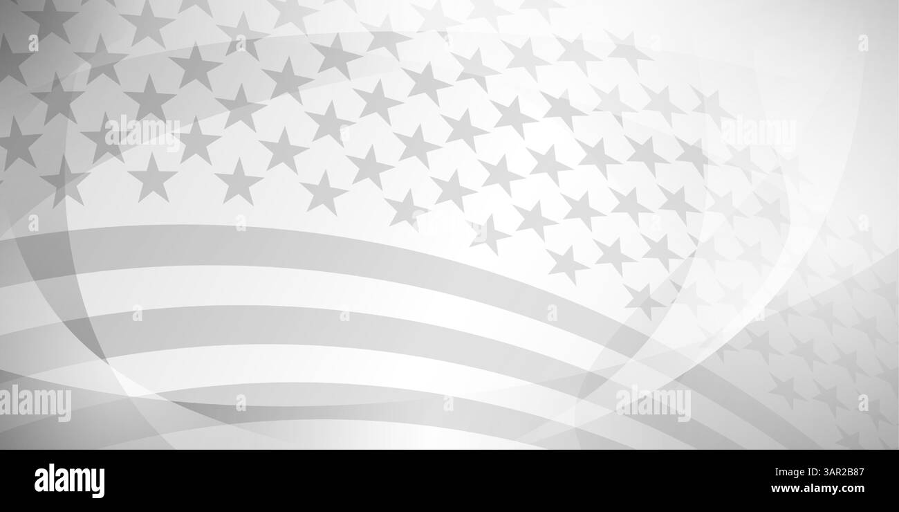 Grayscale vector illustration of a waving American flag with stars and ...