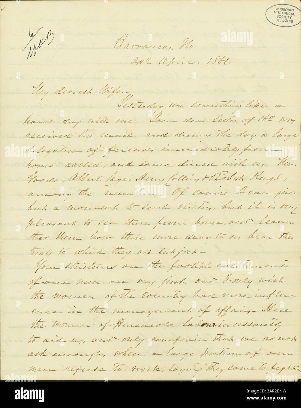 Braxton Bragg, writing from Barrancas, Florida, on April 24, 1861 ...